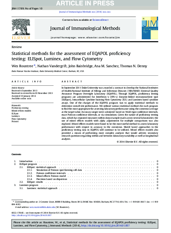 (PDF) Statistical methods for the assessment of EQAPOL proficiency ...