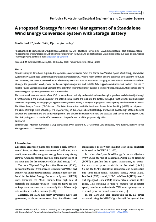 (PDF) A Proposed Strategy for Power Management of a Standalone Wind ...