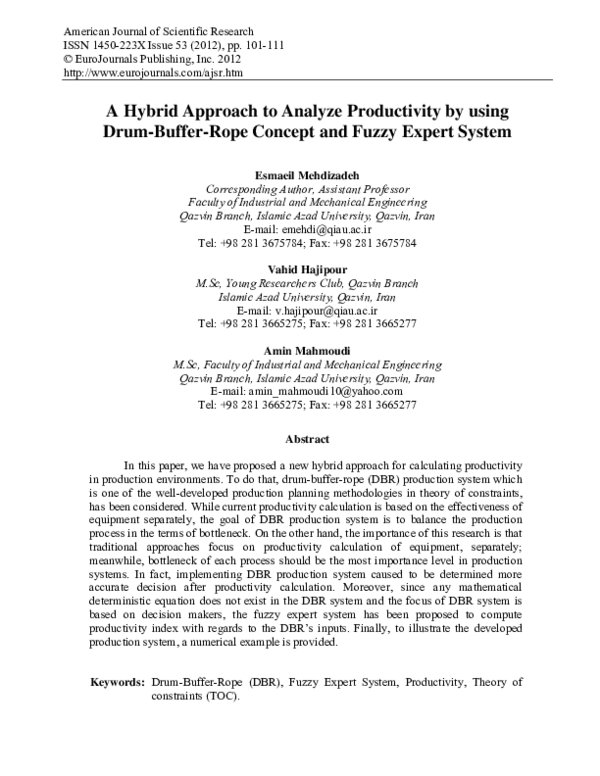 (PDF) A Hybrid Approach to Analyze Productivity by using Drum-Buffer ...