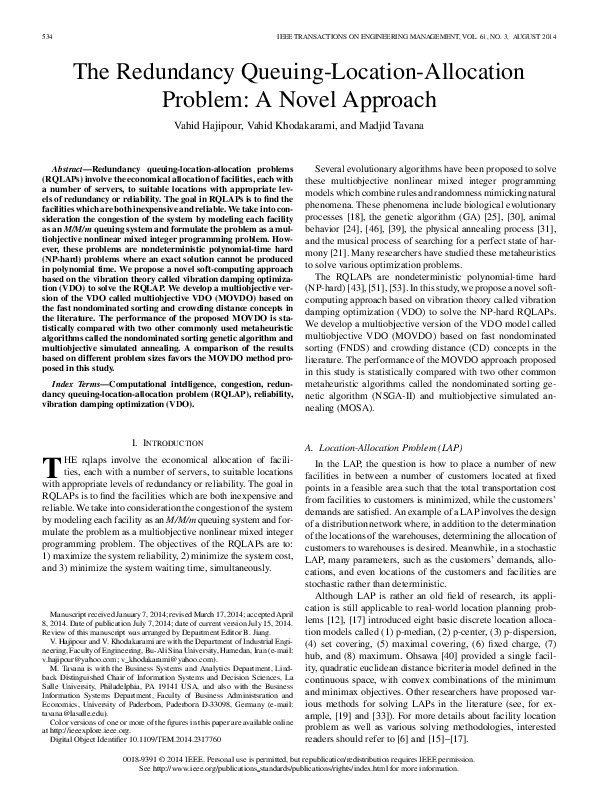 (PDF) The Redundancy Queuing-Location-Allocation Problem: A Novel Approach