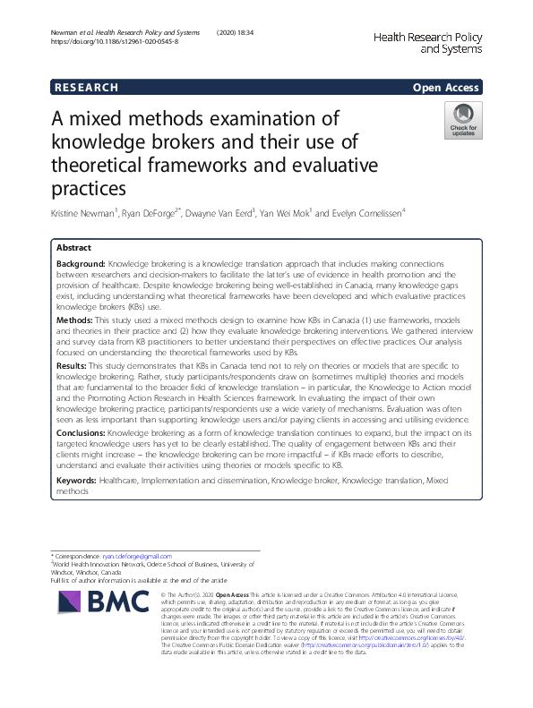 (PDF) A mixed methods examination of knowledge brokers and their use of ...