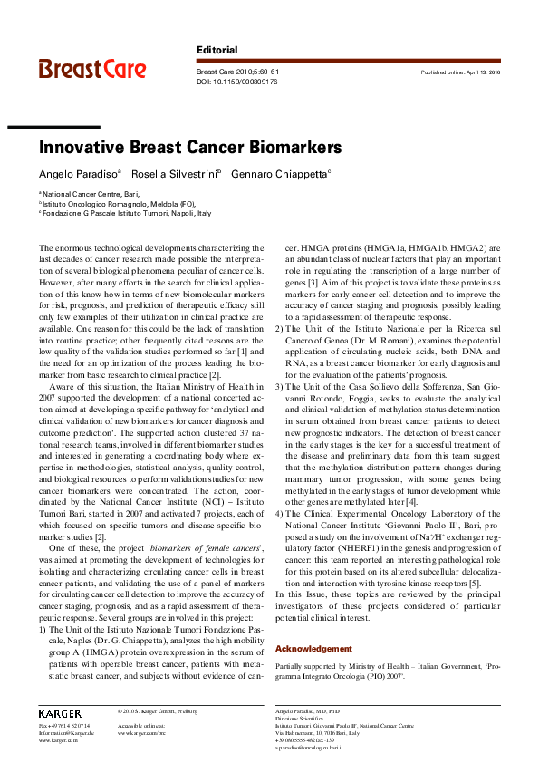 (PDF) Innovative Breast Cancer Biomarkers
