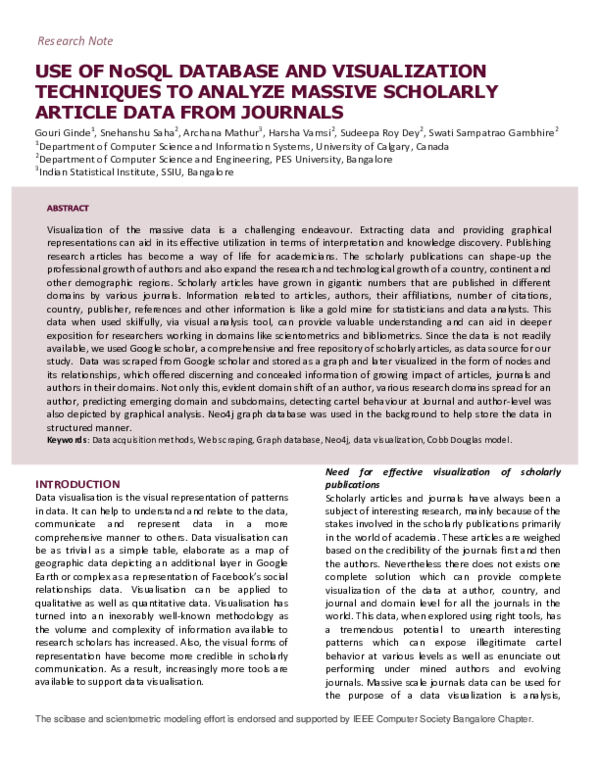 (PDF) Use of NoSQL Database and Visualization Techniques to Analyze ...