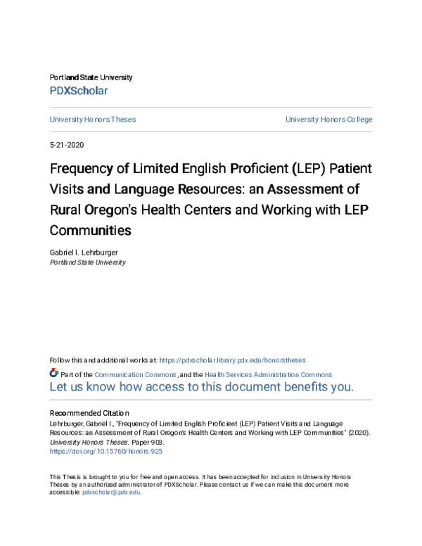 (PDF) Frequency of Limited English Proficient (LEP) Patient Visits and