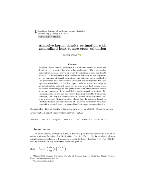 Pdf Adaptive Kernel Density Estimation With Generalized Least Square