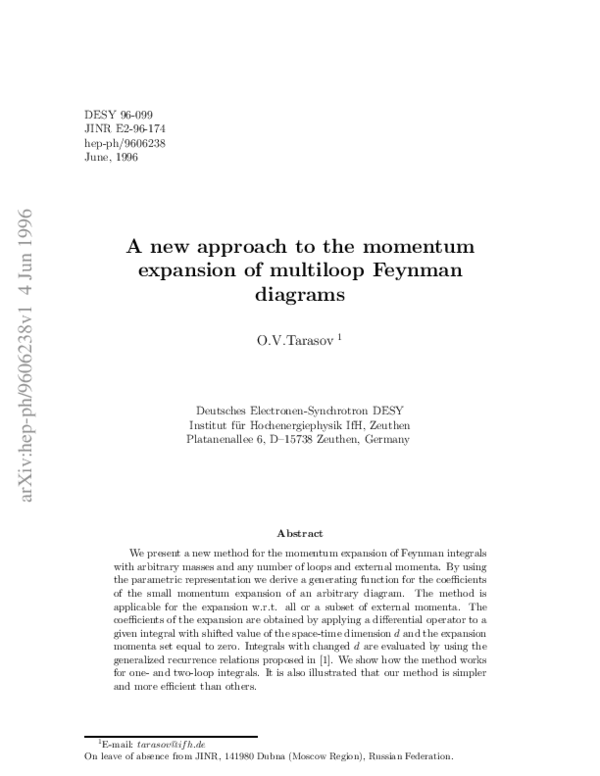 (PDF) A new approach to the Taylor expansion of multiloop Feynman diagrams