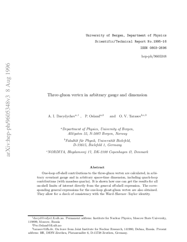 (PDF) Three-gluon vertex in arbitrary gauge and dimension