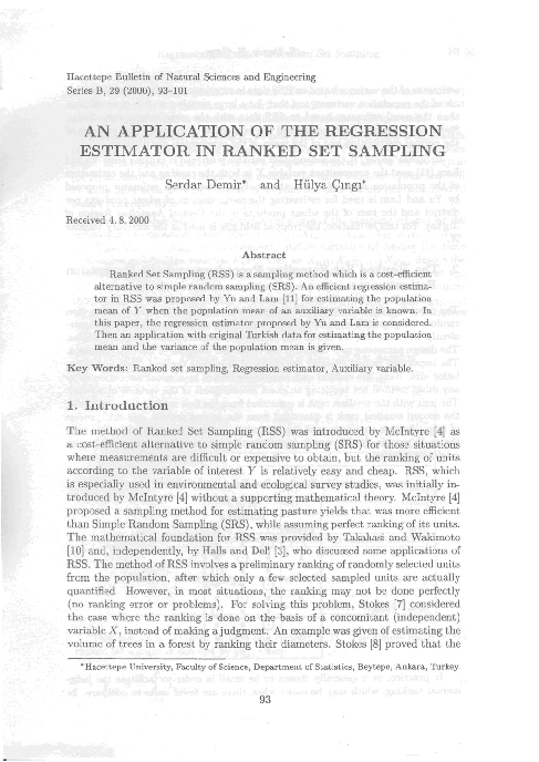 Pdf An Application Of The Regression Estimator In Ranked Set Sampling