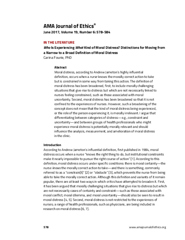 (PDF) Who Is Experiencing What Kind of Moral Distress? Distinctions for ...