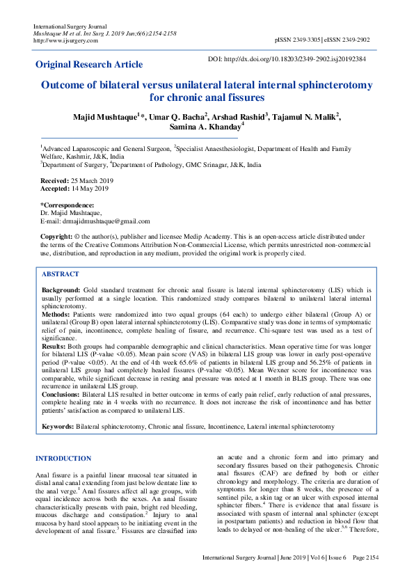 (PDF) Outcome of bilateral versus unilateral lateral internal ...