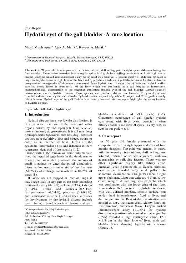(PDF) Hydatid cyst of the gall bladder - A rare location