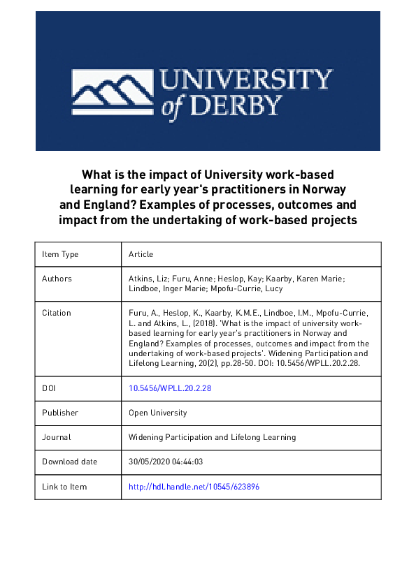 (PDF) What is the impact of university work-based learning for early ...