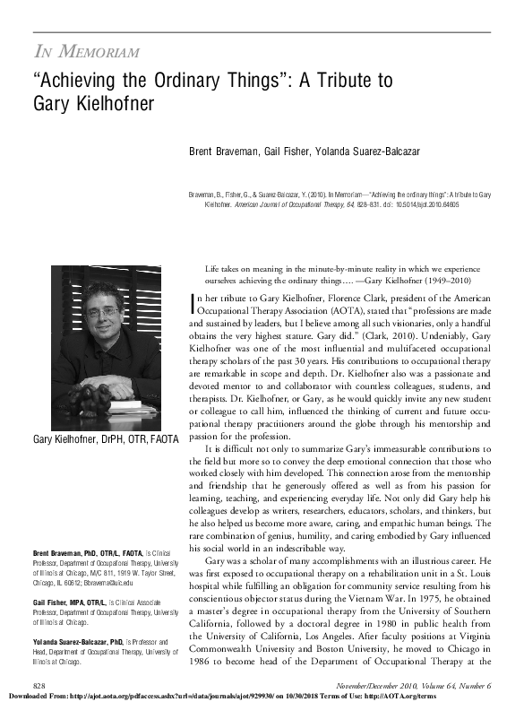 (PDF) Achieving the Ordinary Things": A Tribute to Gary Kielhofner