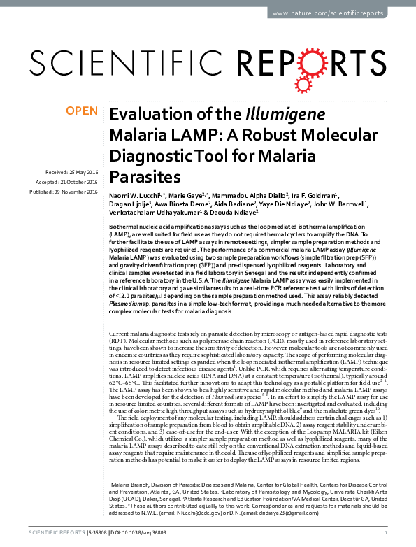 (PDF) Evaluation of the Illumigene Malaria LAMP: A Robust Molecular ...