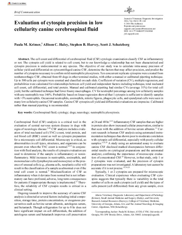 (PDF) Evaluation of cytospin precision in low cellularity canine ...