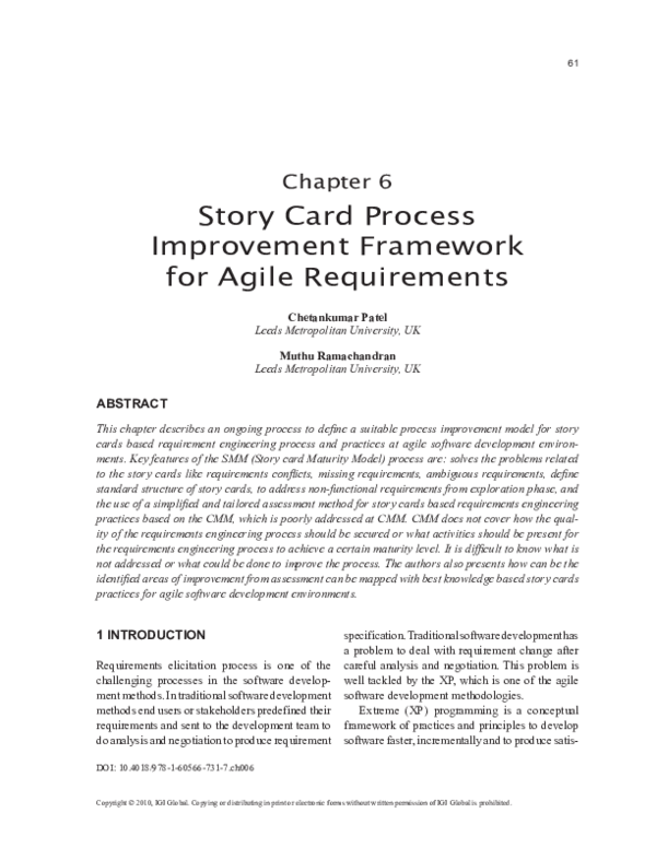 (PDF) Story Card Process Improvement Framework for Agile Requirements