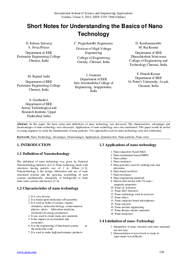 (PDF) Short Notes for Understanding the Basics of Nano Technology