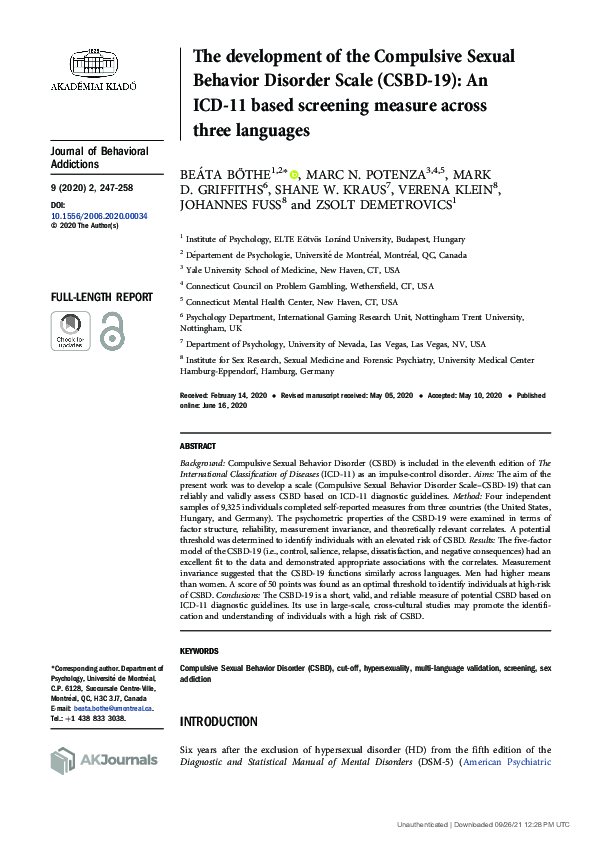 (PDF) The development of the Compulsive Sexual Behavior Disorder Scale ...