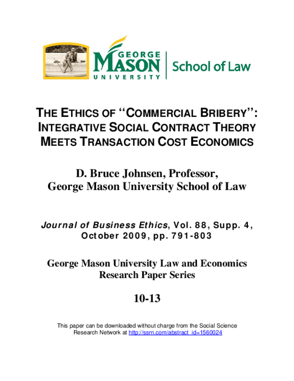 (PDF) The Ethics of “Commercial Bribery”: Integrative Social Contract ...