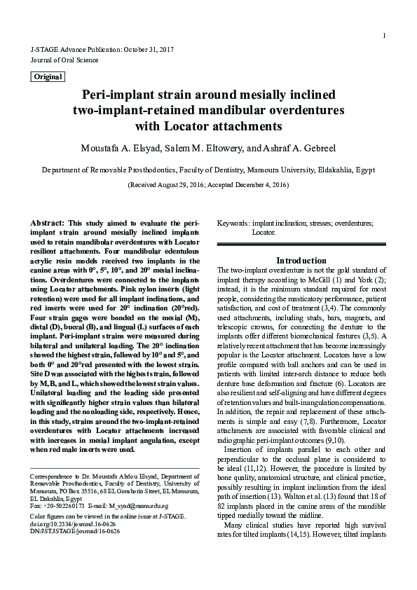 (PDF) Peri-implant strain around mesially inclined two-implant-retained ...
