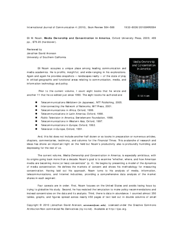(PDF) Eli M. Noam, Media Ownership and Concentration in America, Oxford ...
