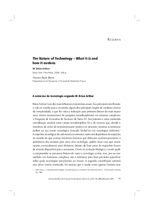 (PDF) W. Brian Arthur: The nature of technology: what it is and how it ...