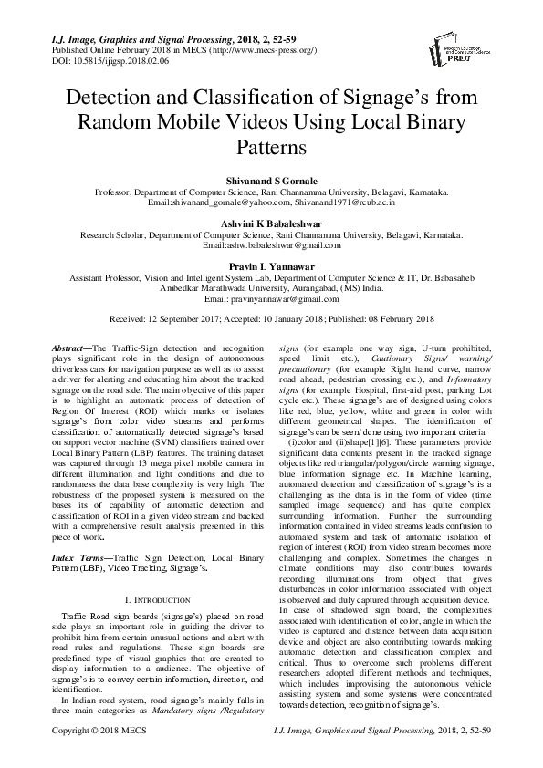 Pdf Signage Detection In Mobile Videos Via Lbp