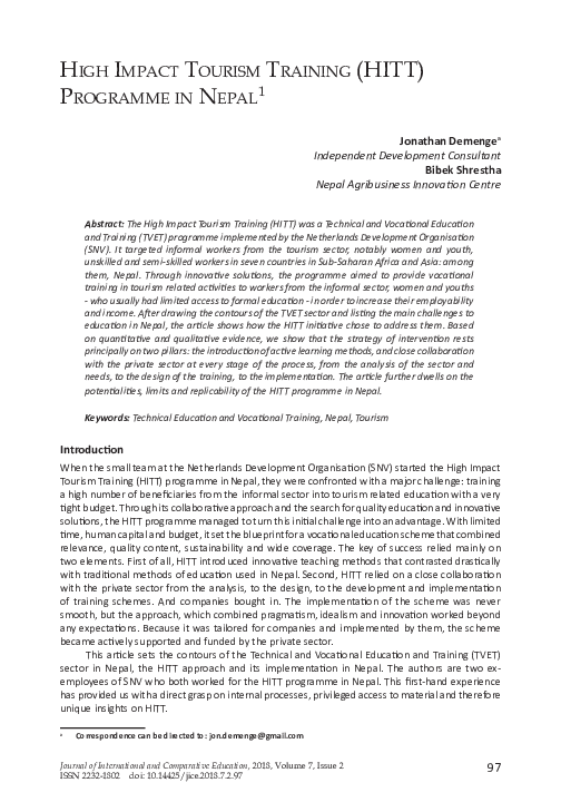 (PDF) High Impact Tourism Training (HITT) Programme in Nepal