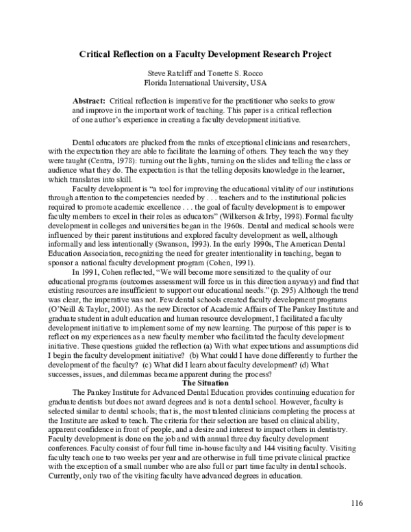 (PDF) Critical Reflection on a Faculty Development Research Project
