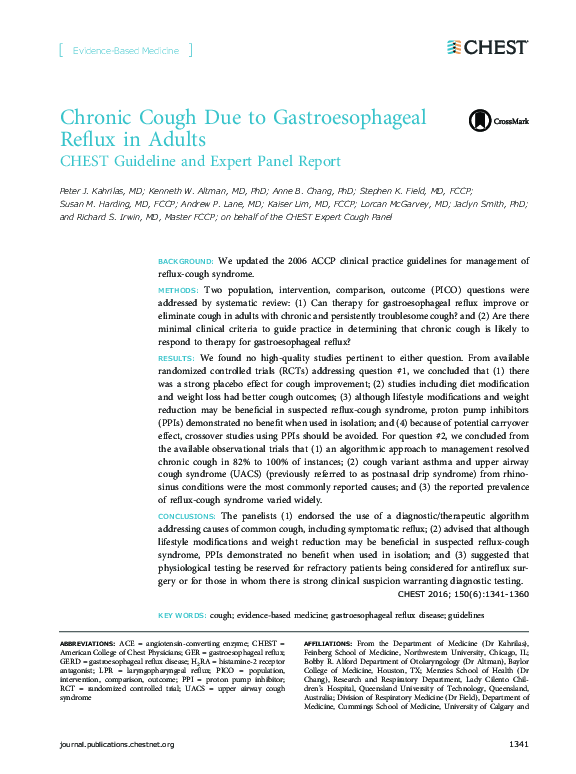 (PDF) Chronic Cough due to Gastroesophageal Reflux in Adults: CHEST ...