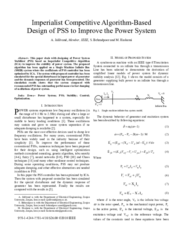(PDF) Imperialist Competitive Algorithm-based design of PSS to improve the power system