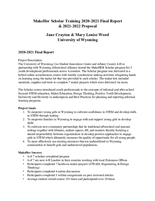 (PDF) MakeHER Scholar Final Report 2020 2021