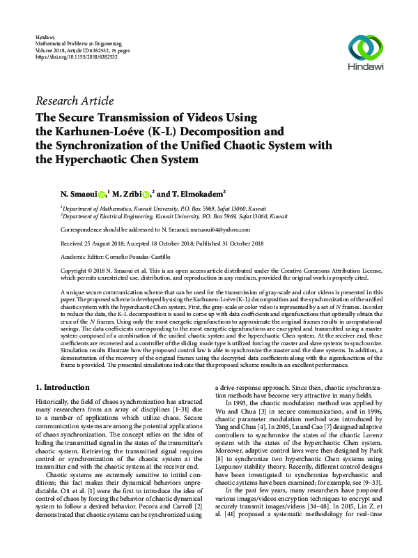 (PDF) The Secure Transmission of Videos Using the Karhunen-Loéve (K-L) Decomposition and the ...
