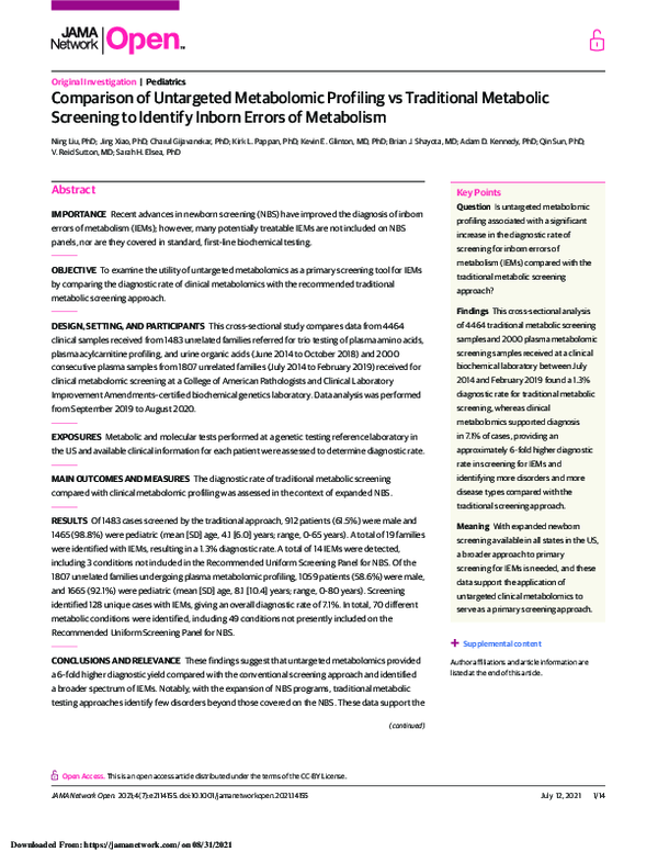 (PDF) Comparison of Untargeted Metabolomic Profiling vs Traditional ...
