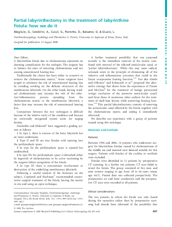 (PDF) Partial labyrinthectomy in the treatment of labyrinthine fistula ...