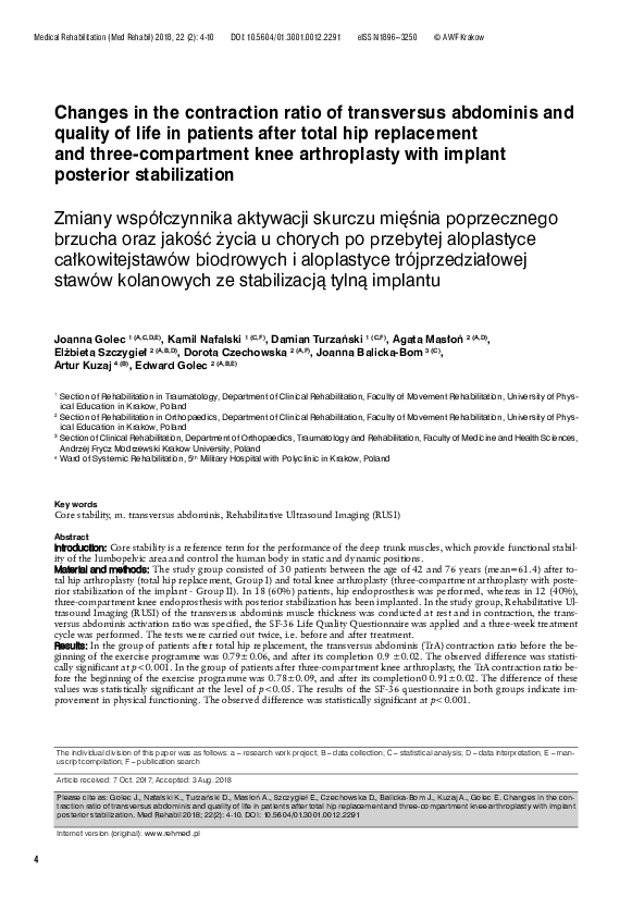 (PDF) Changes in the contraction ratio of transversus abdominis and ...