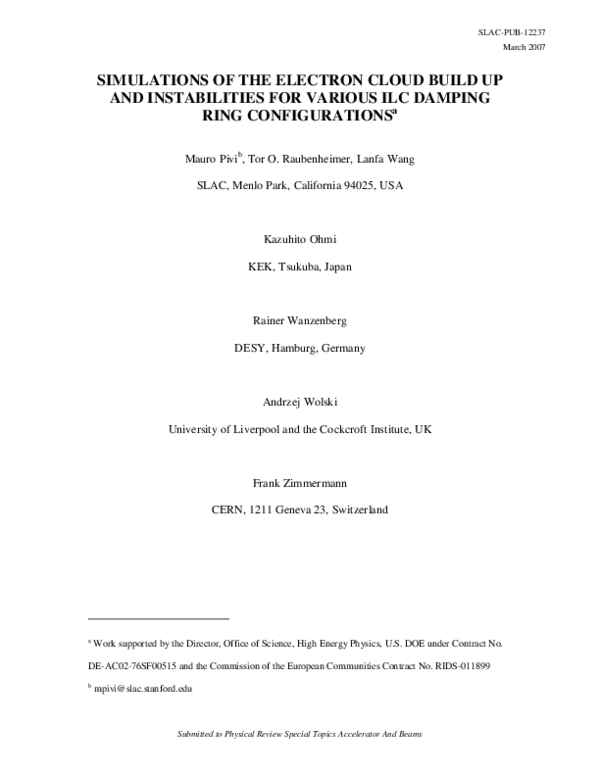 (PDF) Simulations of the Electron Cloud Build Up and Instabilities for ...
