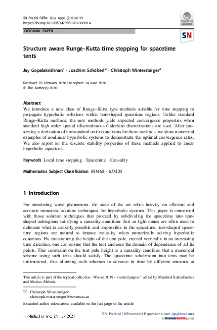 (PDF) Structure aware Runge–Kutta time stepping for spacetime tents