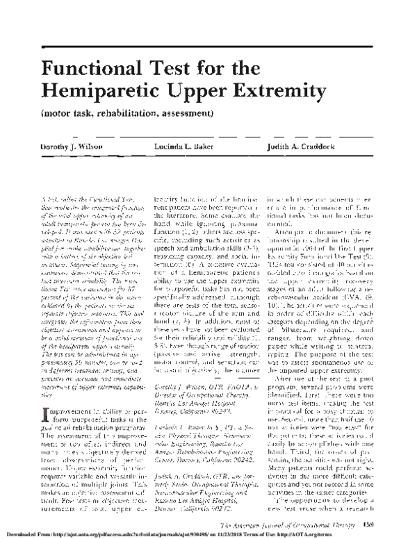 (PDF) Functional Test for the Hemiparetic Upper Extremity