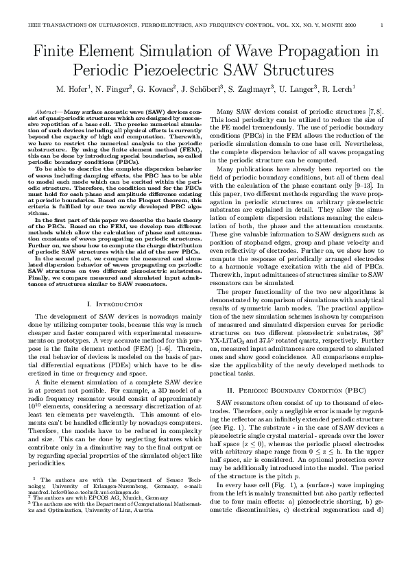(PDF) Finite-element simulation of wave propagation in periodic piezoelectric SAW structures