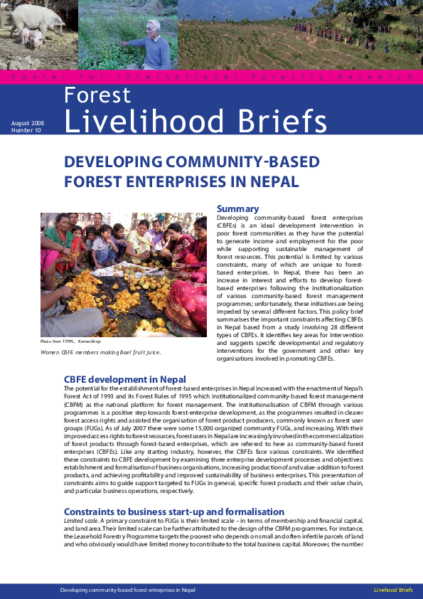 (PDF) Developing community-based forest enterprises in Nepal