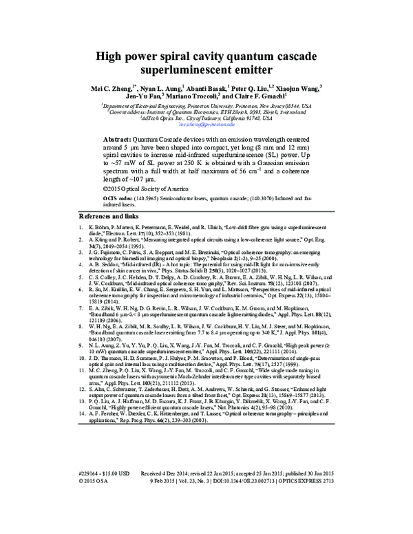 (PDF) High power spiral cavity quantum cascade superluminescent emitter