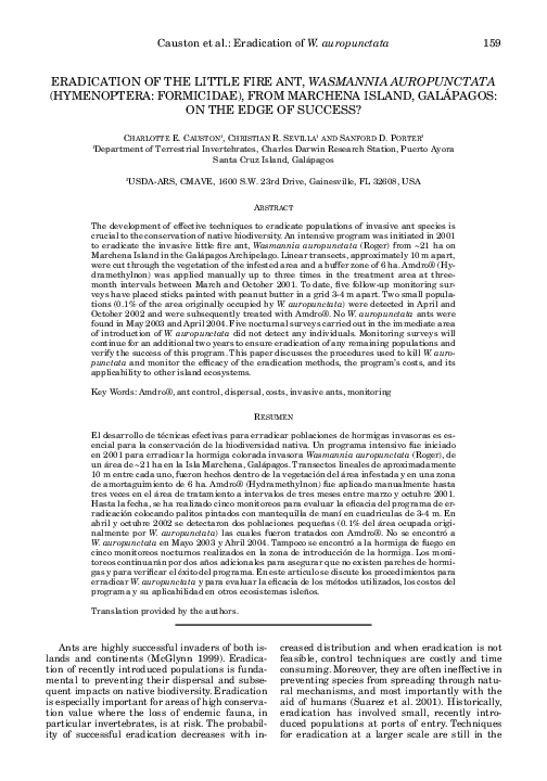(PDF) Eradication of the Little Fire Ant, Wasmannia Auropunctata (Hymenoptera: Formicidae), from ...