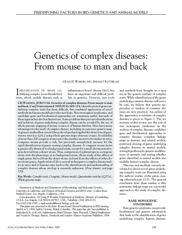 (PDF) Genetics of Complex Disease: From Mouse to Man and Back