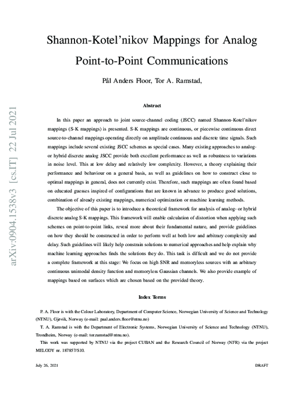 (PDF) On the Analysis of Shannon-Kotel'nikov Mappings