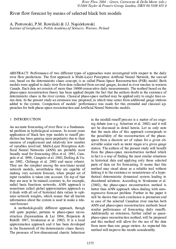 (PDF) River flow forecast by means of selected black box models