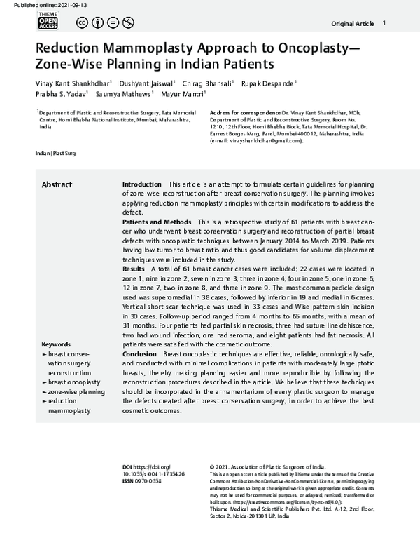 (PDF) Oncoplasty Reconstruction using Mammoplasty Basics