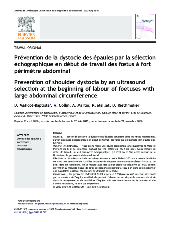 (PDF) Prévention de la dystocie des épaules par la sélection ...