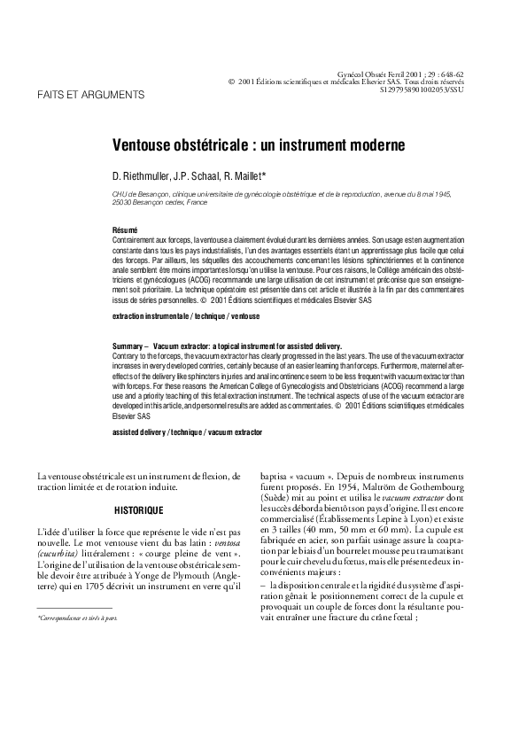 (PDF) Ventouse obstétricale : un instrument moderne