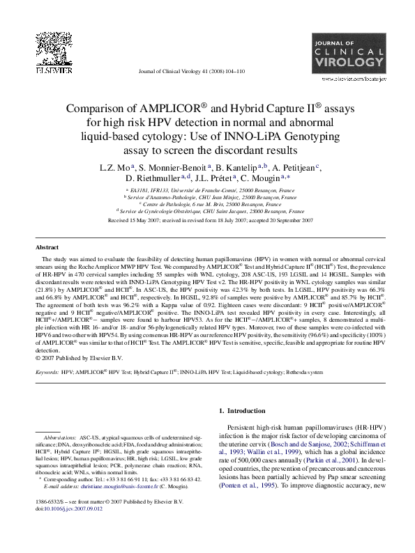 (PDF) Comparison of AMPLICOR® and Hybrid Capture II® assays for high ...